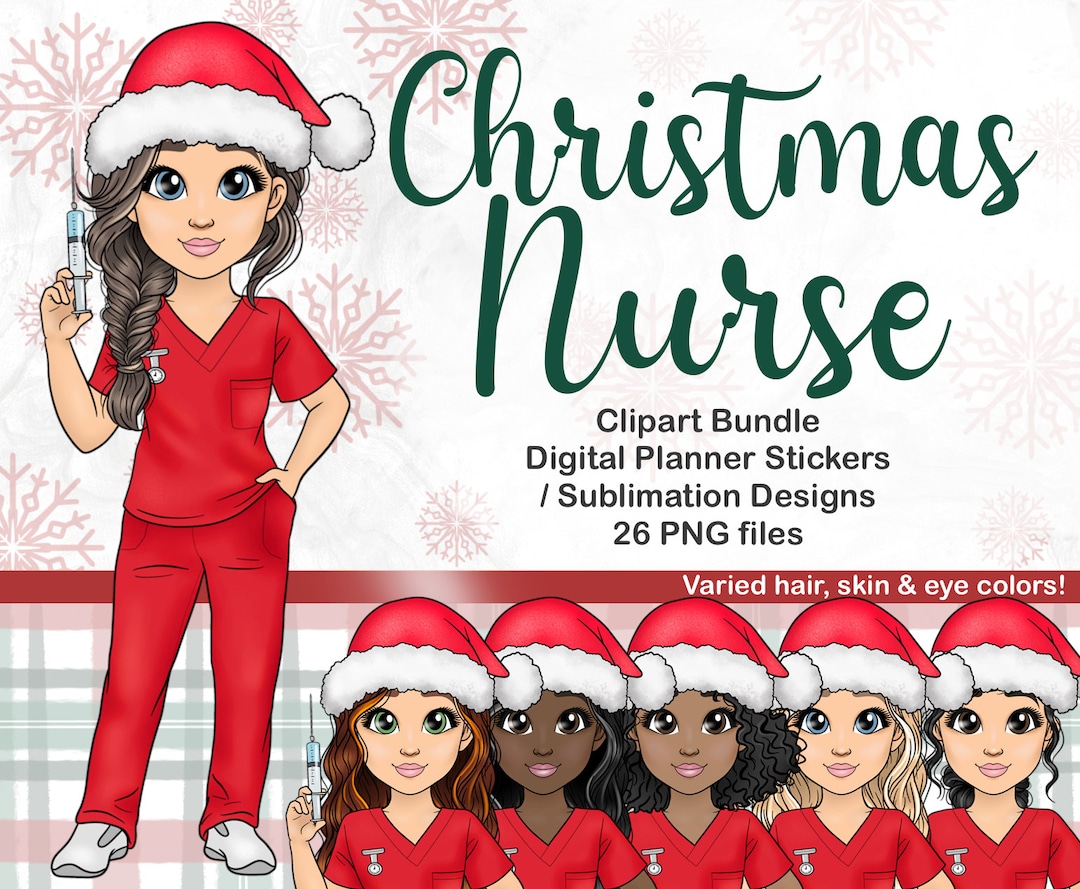 Christmas Nurse Clipart, Xmas Doctor PNG, Festive Medical Hospital Girl ...