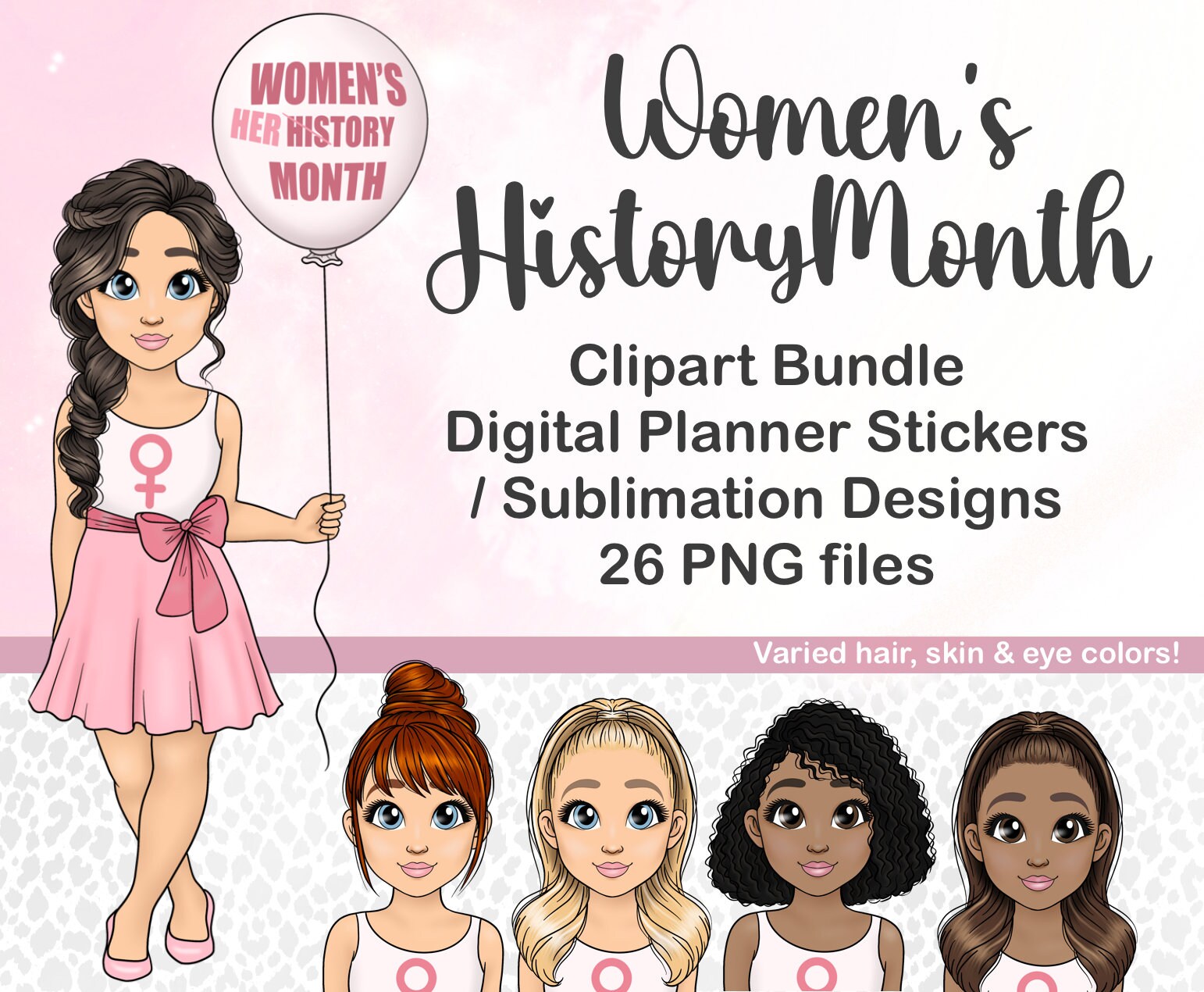 Womens Month Clipart Feminist PNG Files Kawaii Lady Chibi - Etsy UK