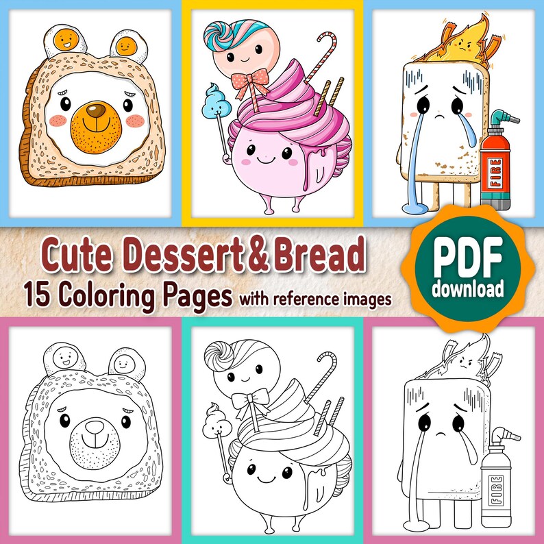 15 Cute Dessert and Bread Coloring Pages : Printable Coloring - Etsy