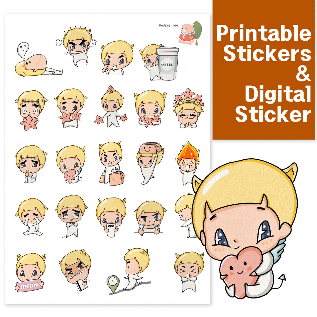 Cute Boy, Printable Sticker, Digital Stickers, Goodnotes Sticker, Card ...