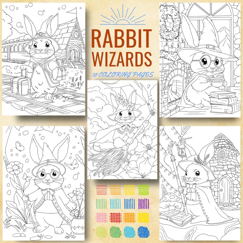 The Rabbit Wizards 10 Coloring Pages - Etsy