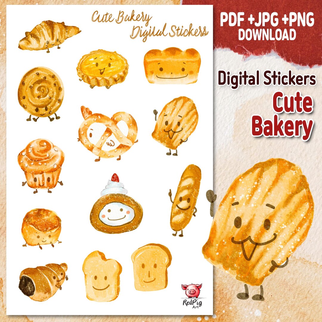 Cute Bakery Stickers, Digital Planner Stickers for Goodnote, Digital ...