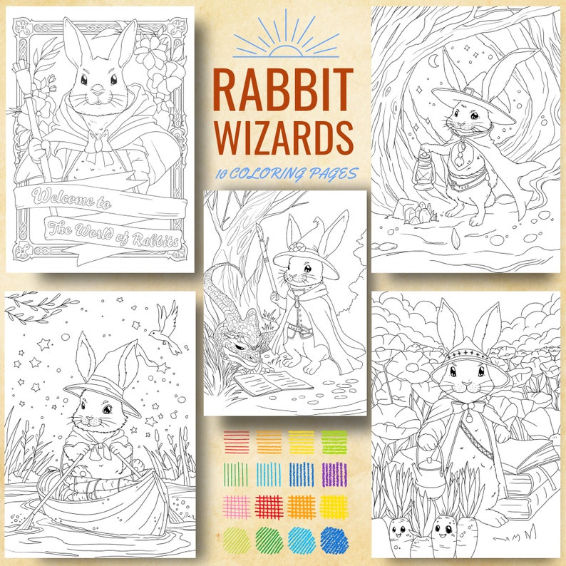The Rabbit Wizards 10 Coloring Pages - Etsy