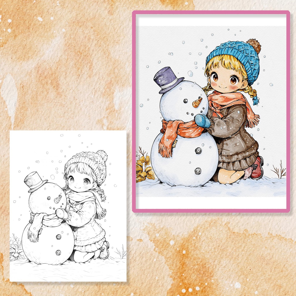 Cute Girls Coloring Pages With Colorful Sample | Printable Instant ...