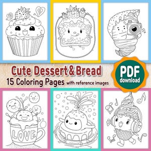15 Cute Dessert and Bread Coloring Pages : Printable Coloring - Etsy