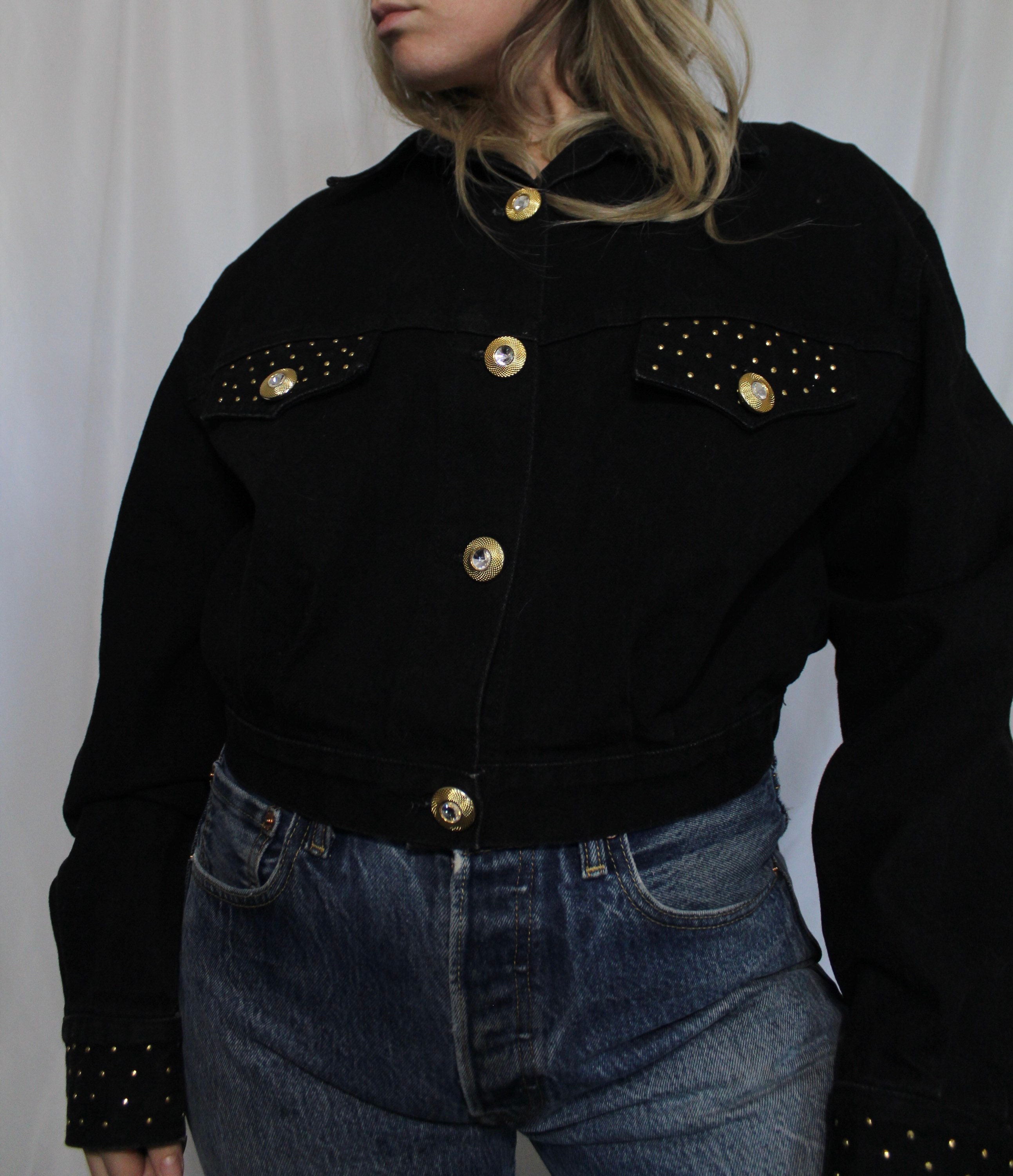 Black & Gold Gem Denim Jacket - Etsy