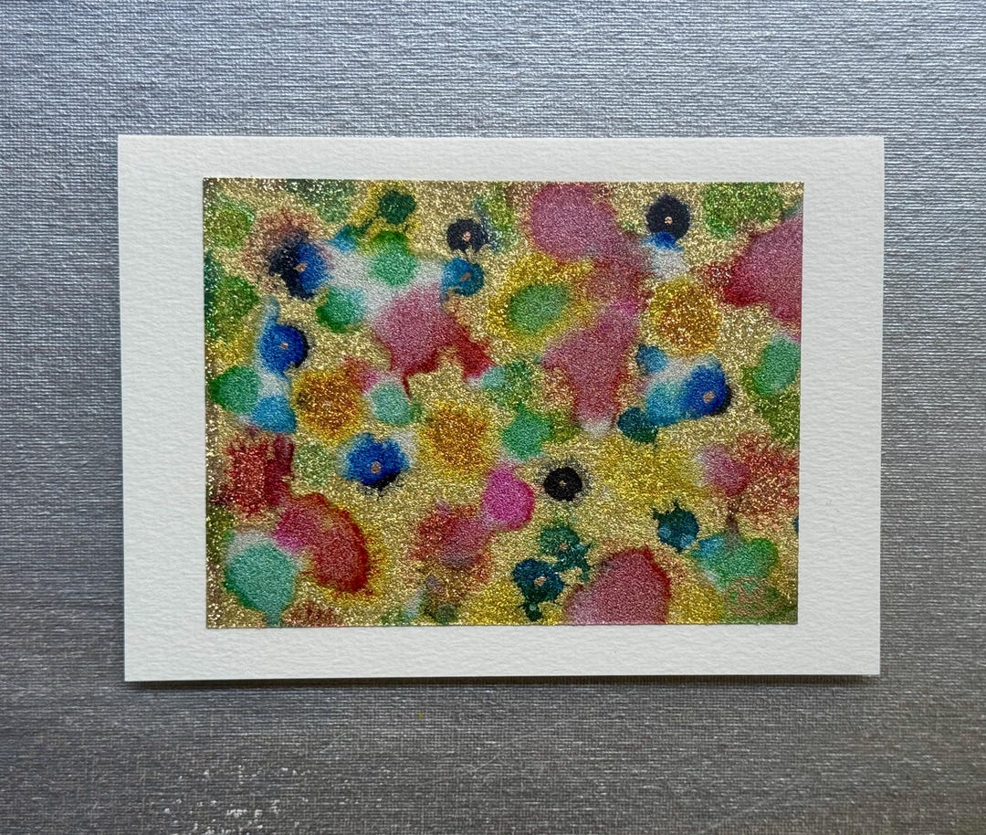 Hand Painted Metallic Floral Card/ Original Art Mounted on Delux 5" 7 ...