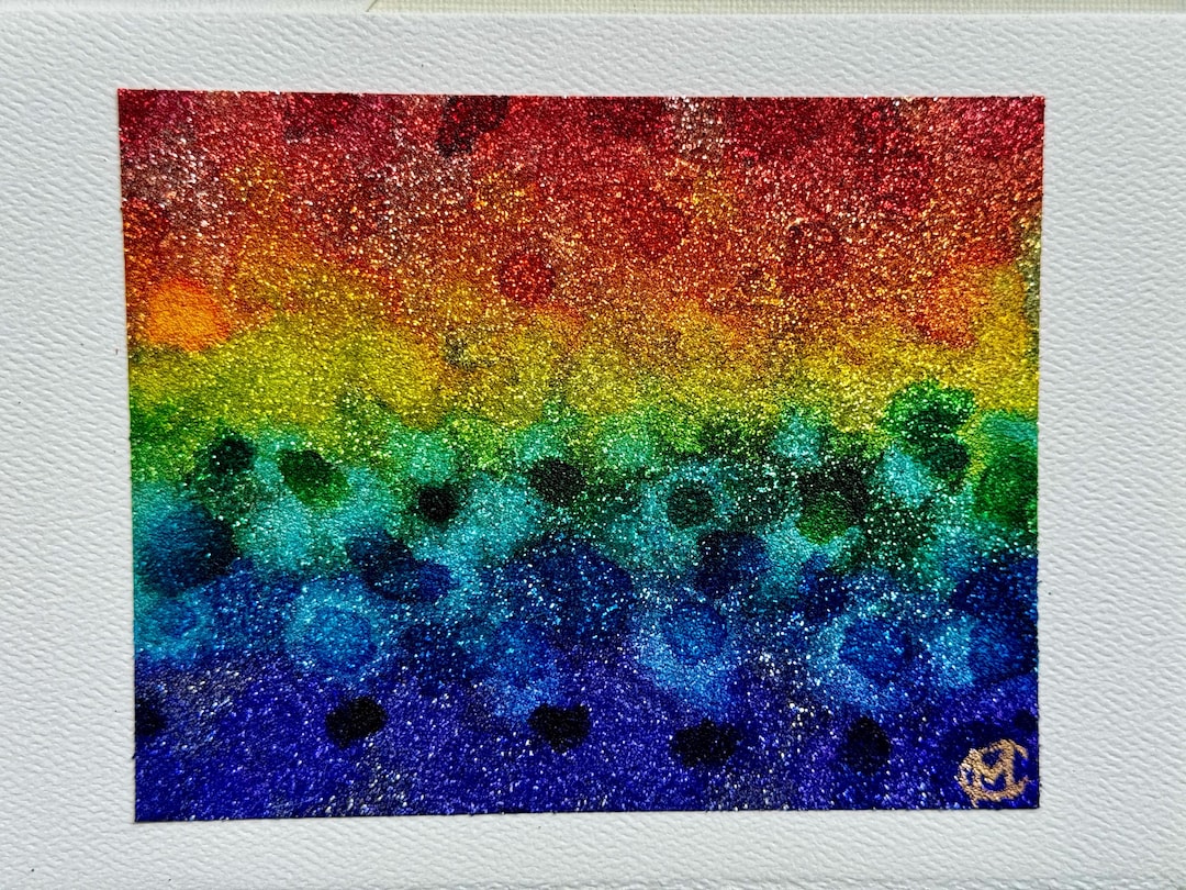 Glitter Rainbow Card: Hand-painted Alcohol Ink Art (5" X 7") - Etsy