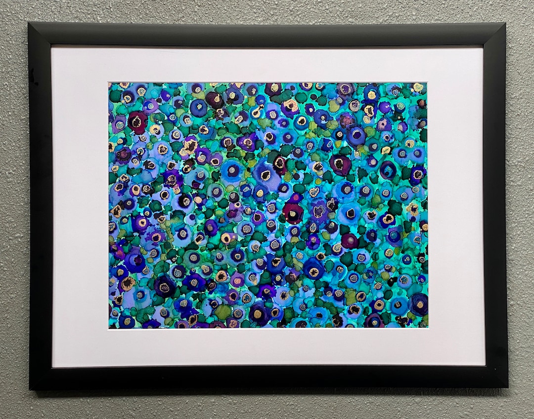Original Morning Glory Alcohol Ink Painting: Framed Floral Art (18" X ...