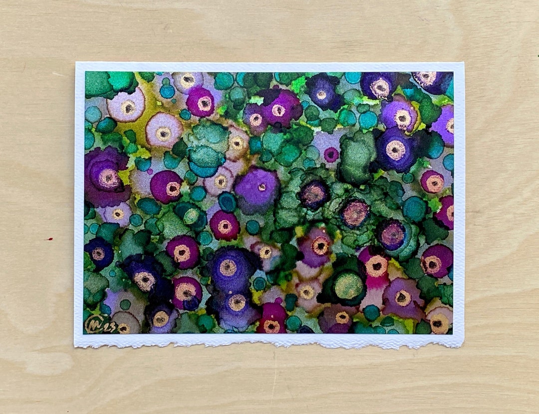 African Violets Hand-painted Card / One of A Kind Alcohol Ink Art ...