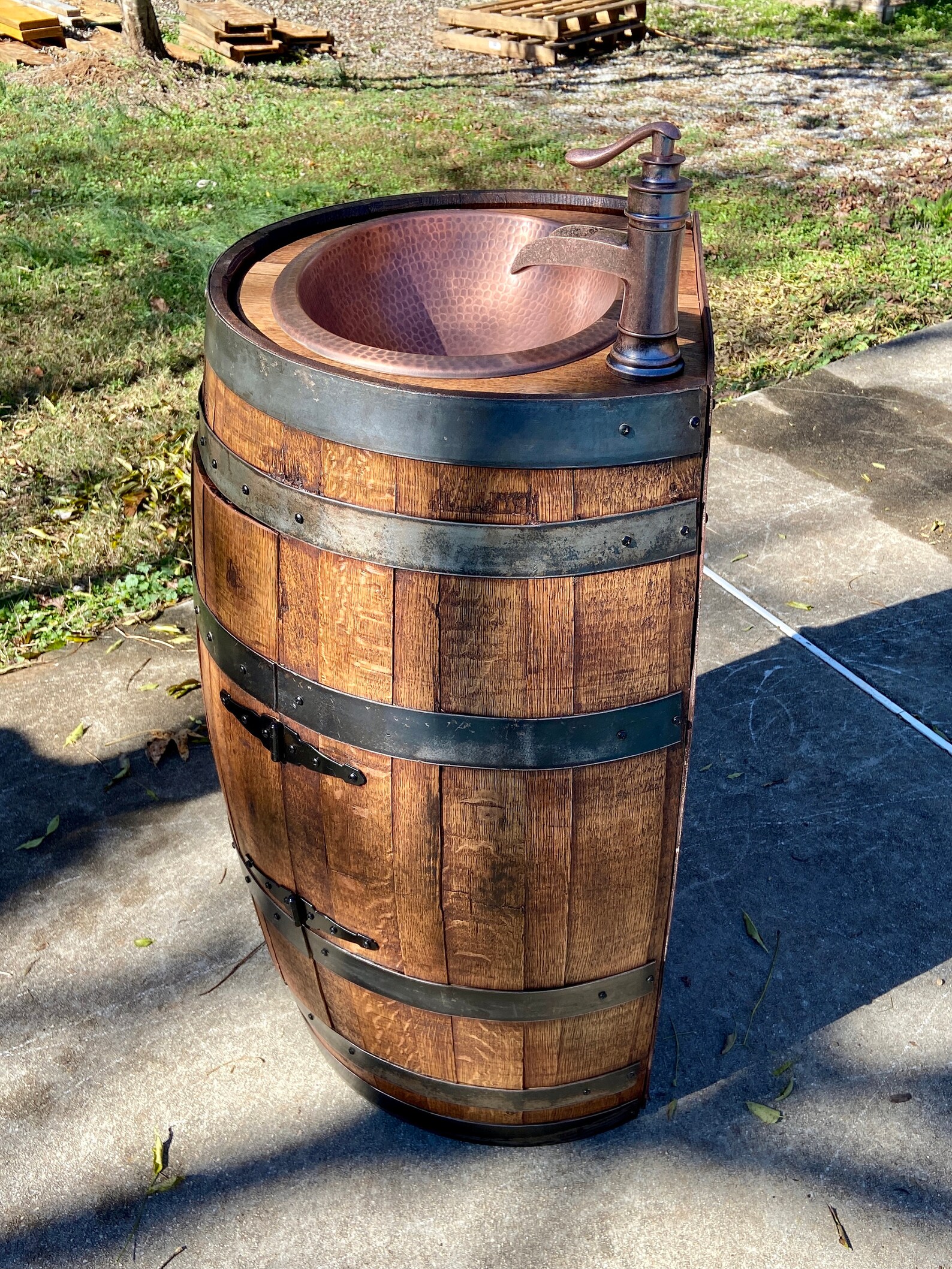 Barrel Sink, 3/4 Design, Reclaimed Whiskey Bourbon Barrel With Hammered ...
