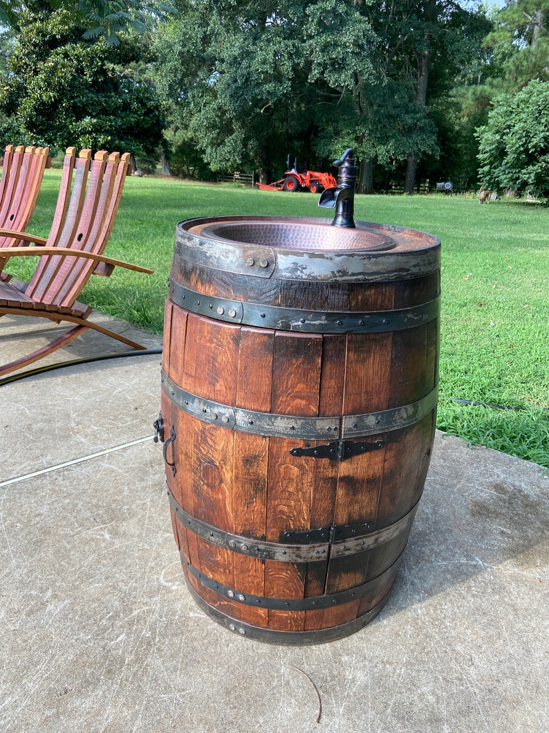 Barrel Sink Reclaimed Whiskey Bourbon Barrel With Hammered - Etsy