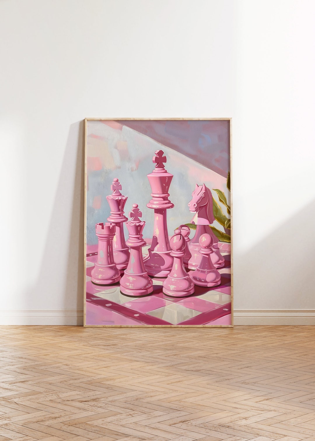 Chess Print, Pink Chess Painting, Dopamine Decor, Chess Wall Art ...