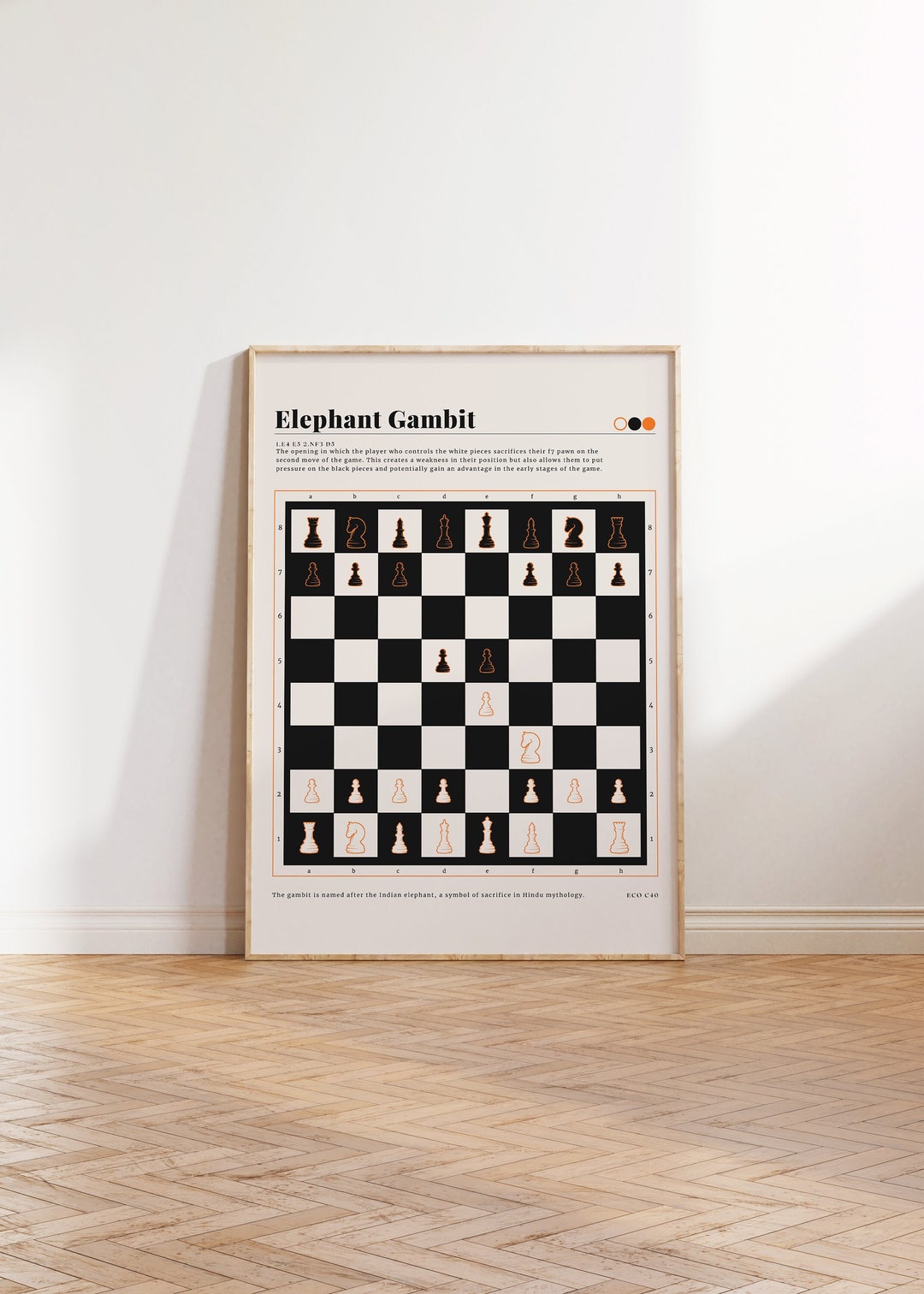 Mid Century Modern Elephant Gambit Chess Art Print, Chess Digital ...