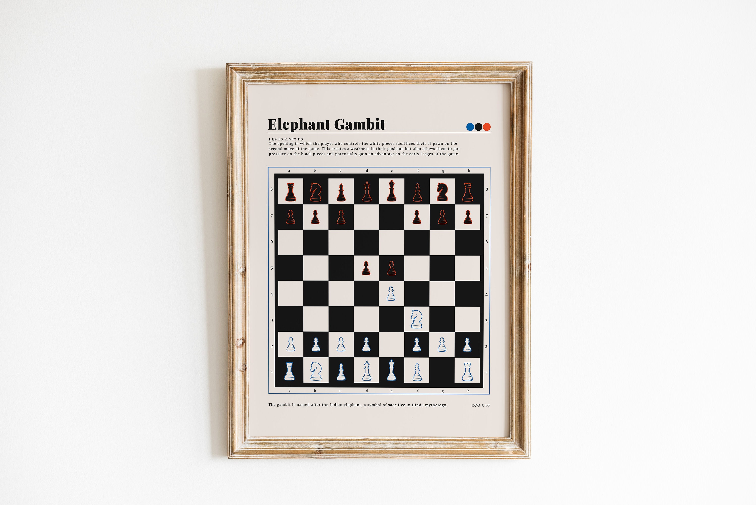 Mid Century Modern Elephant Gambit Chess Art Print, Chess Digital ...