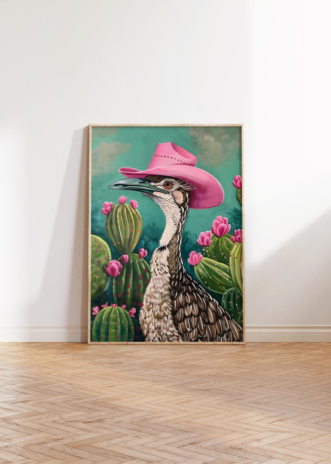 Pink Cowboy Roadrunner Print | Southwestern Desert Art | Whimsical Bird ...