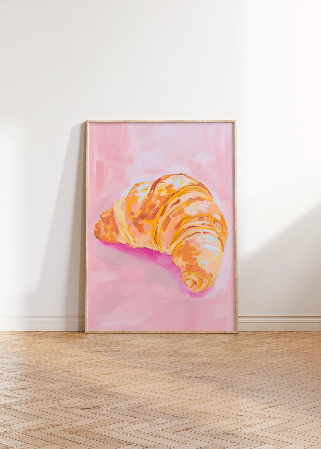Pink Croissant Art Print, Kitchen Wall Decor, Croissant Poster, Trendy ...