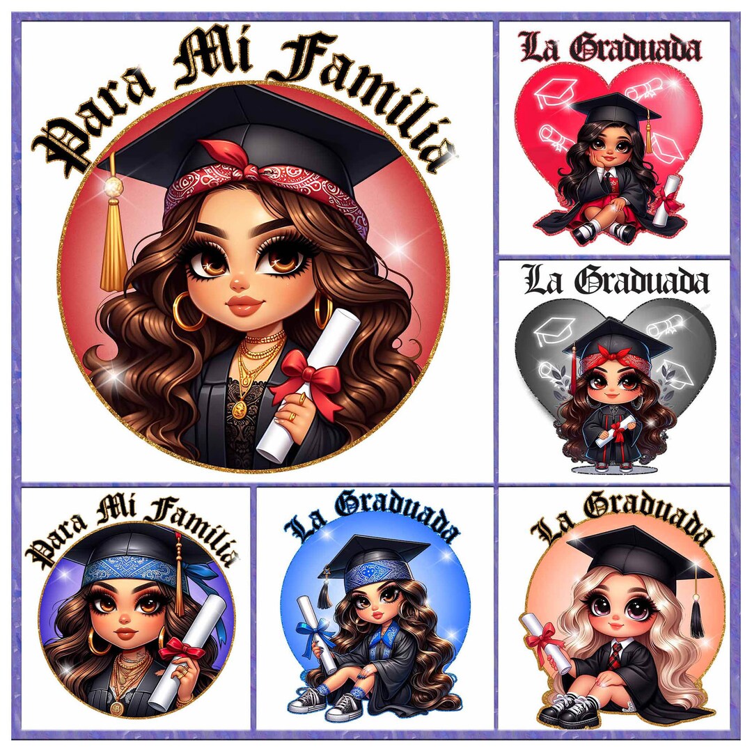 La Graduada Chicana Png Bundle, Graduation Chibi Style Png, Educated ...