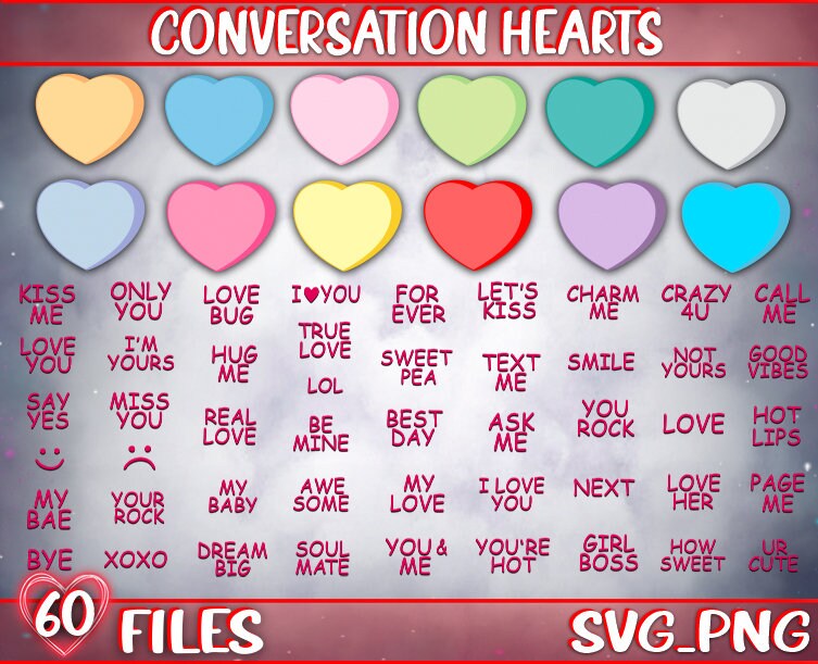 Conversation Hearts SVG Pngcandy Heart Svgvalentine's - Etsy