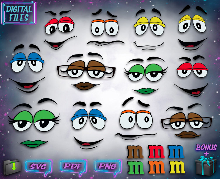 M Faces Svg Files for Print and Cut, Colored Candy Layered Candies - Etsy