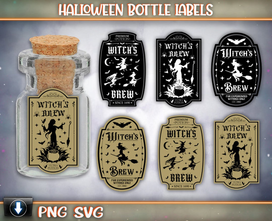 Witch's Brew Labels SVG PNG. Halloween Bottle Labels.horror Potion ...