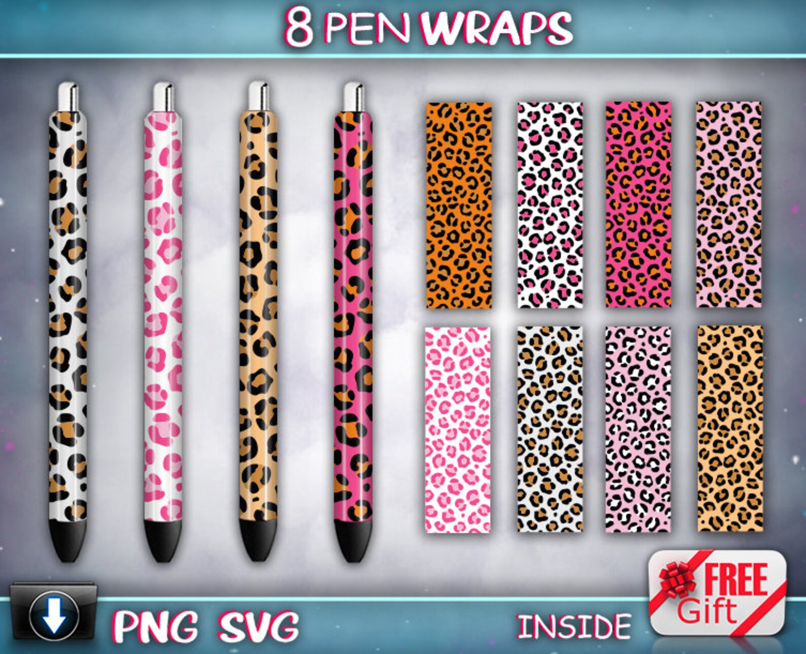 Leopard & Cheetah Pen Wraps: Glitter Inkjoy Pen Template (PNG SVG ...