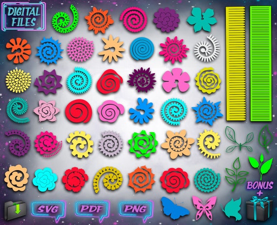 50 Rolled Flowers Svg/rolled Flower Template/centers/paper - Etsy Australia