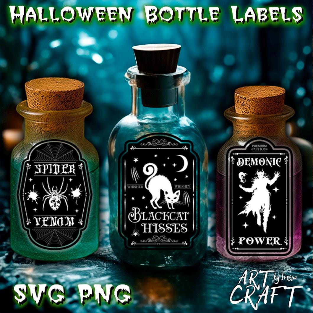 Potion Bottle Labels Svg, Halloween Bottle Potion, Horror Potion Labels ...