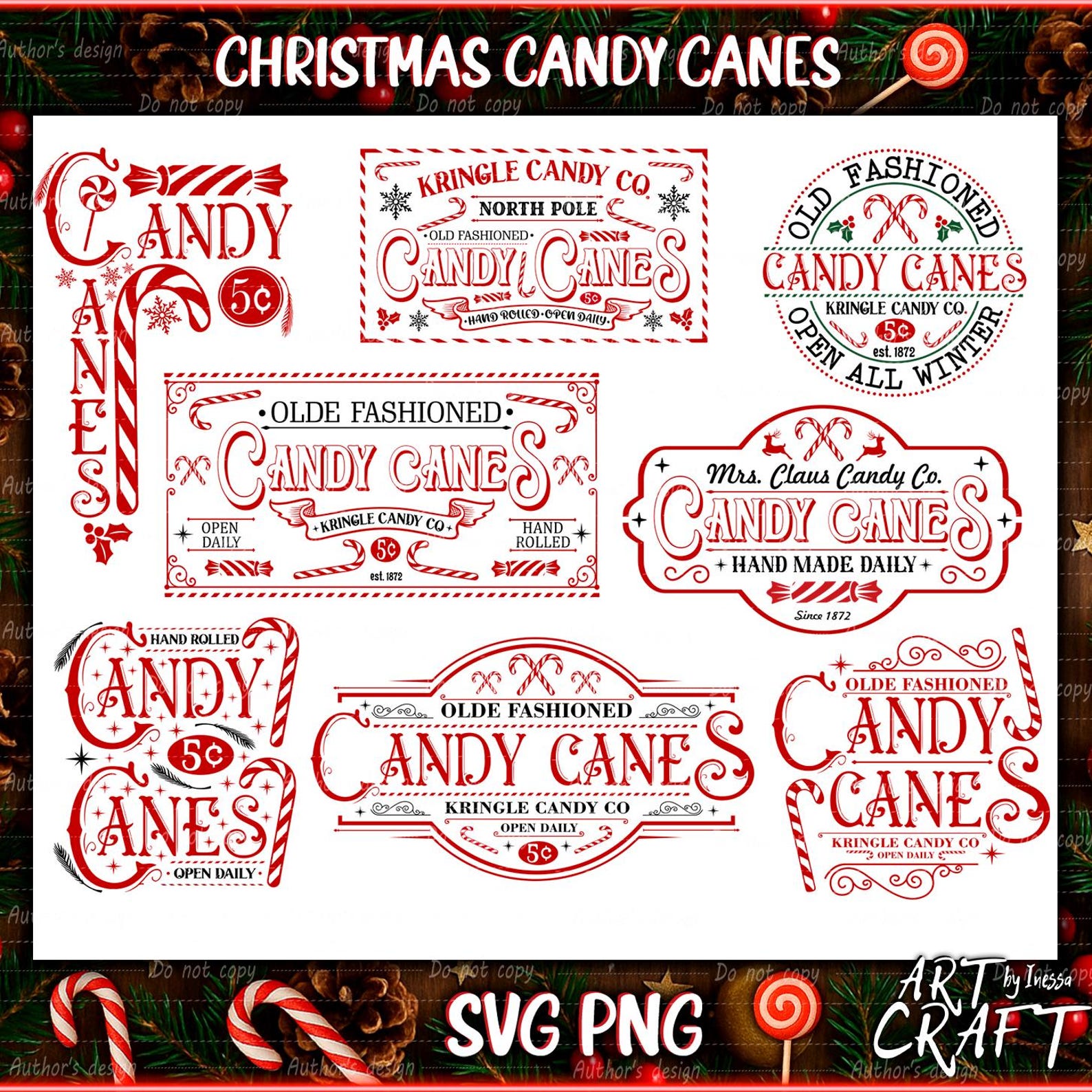 Candy Cane Bundle, North Pole Candy Canes Svg, Olde Fashioned Candy ...