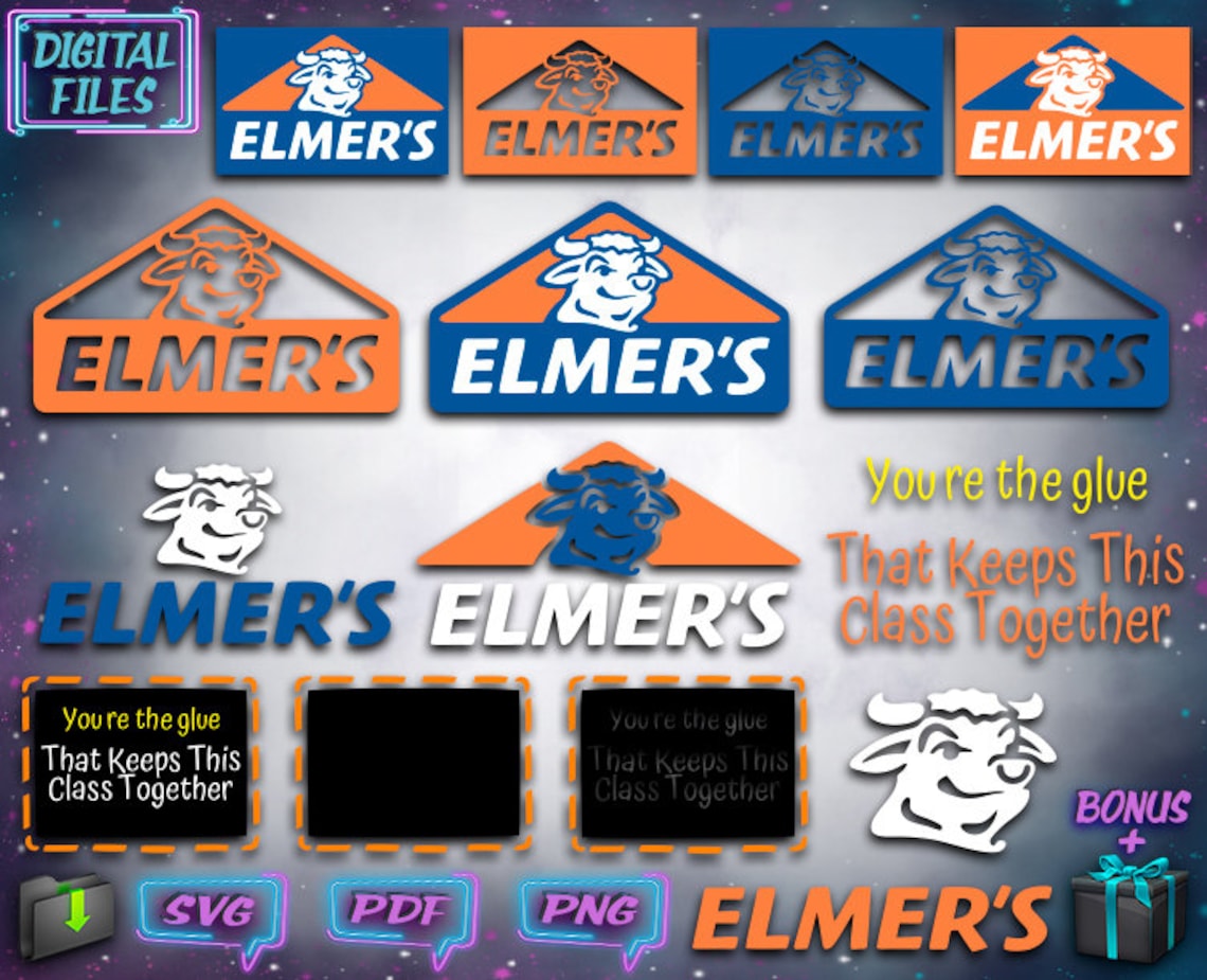 Glue Elmer svg png pdf for cut and print Back to school | Etsy
