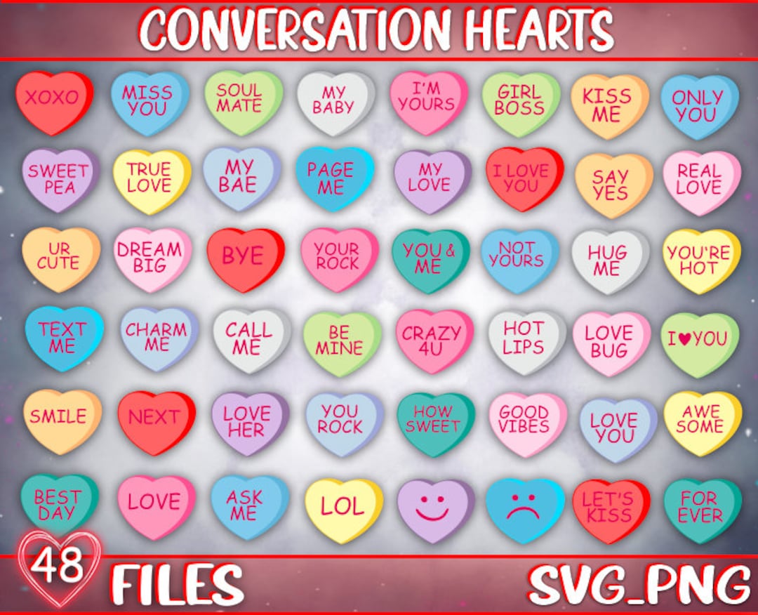 Conversation Hearts SVG PNG: Valentine's Day Clipart Bundle - Etsy