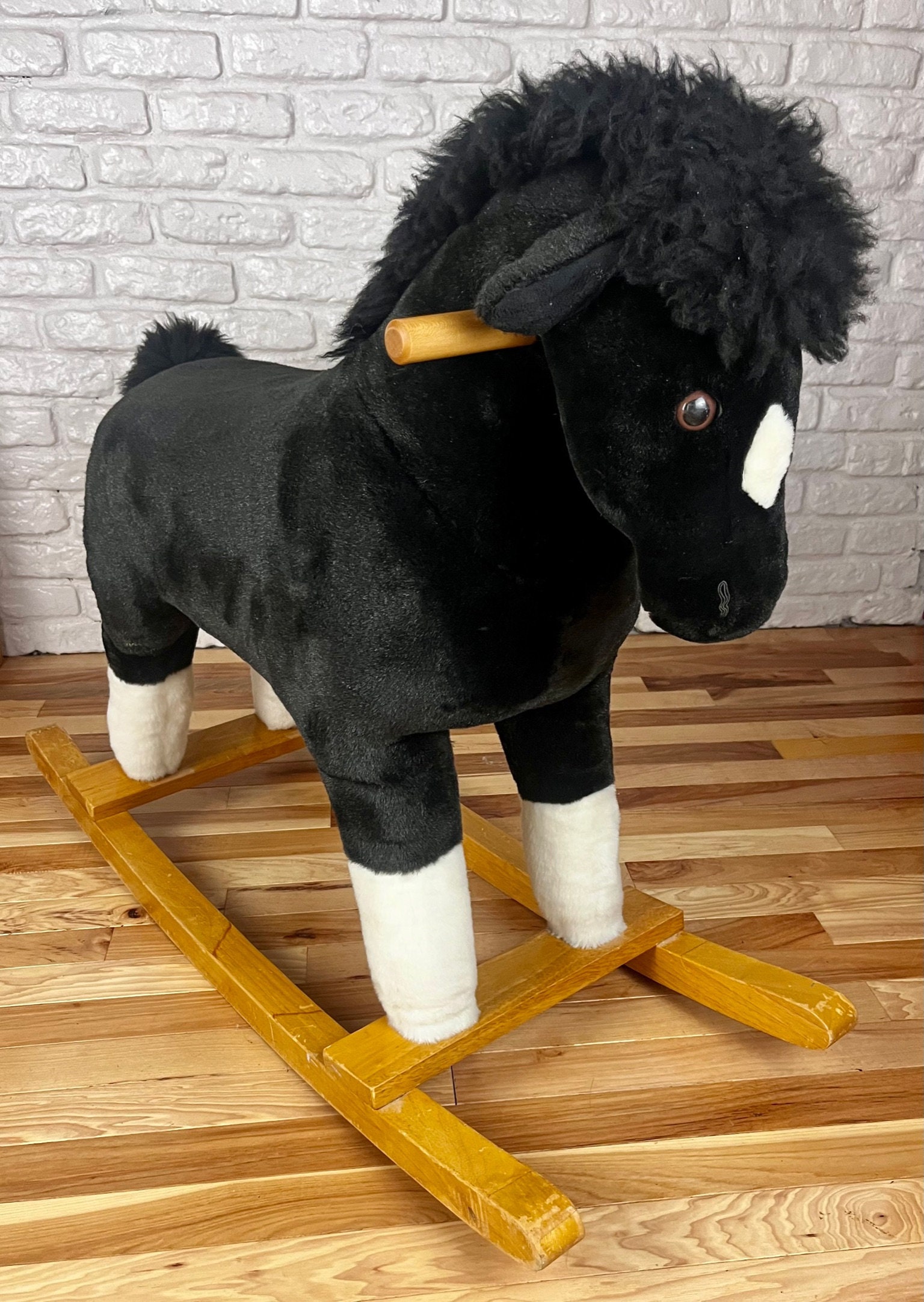 Vintage Large Plush Rocking Horse Black & White Diamond With Horse ...