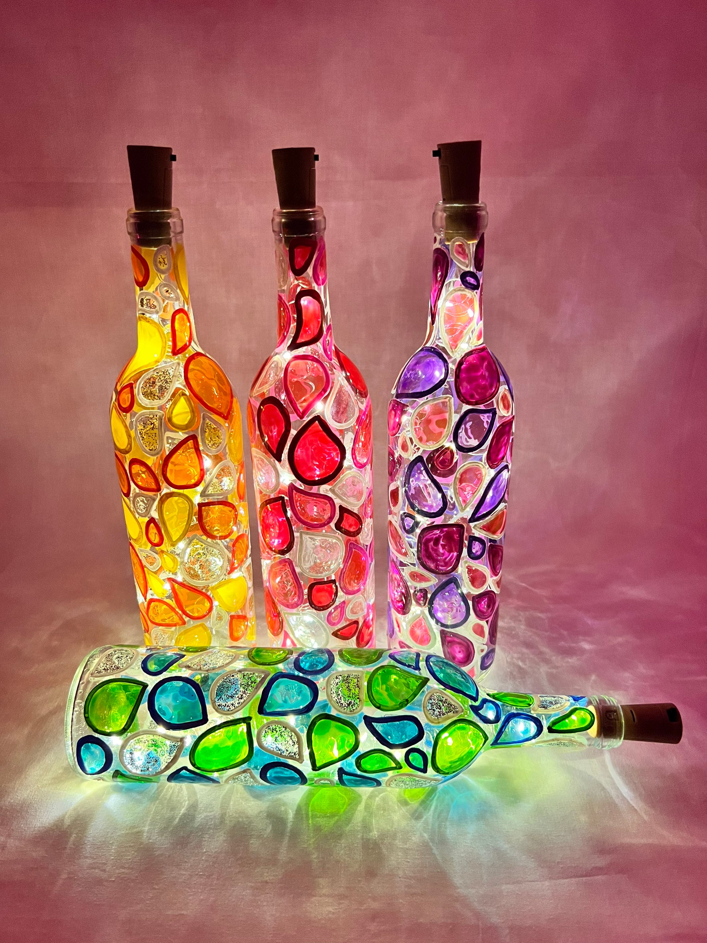 4 Handpainted Stained Glass Effect Decorative Multicolored - Etsy