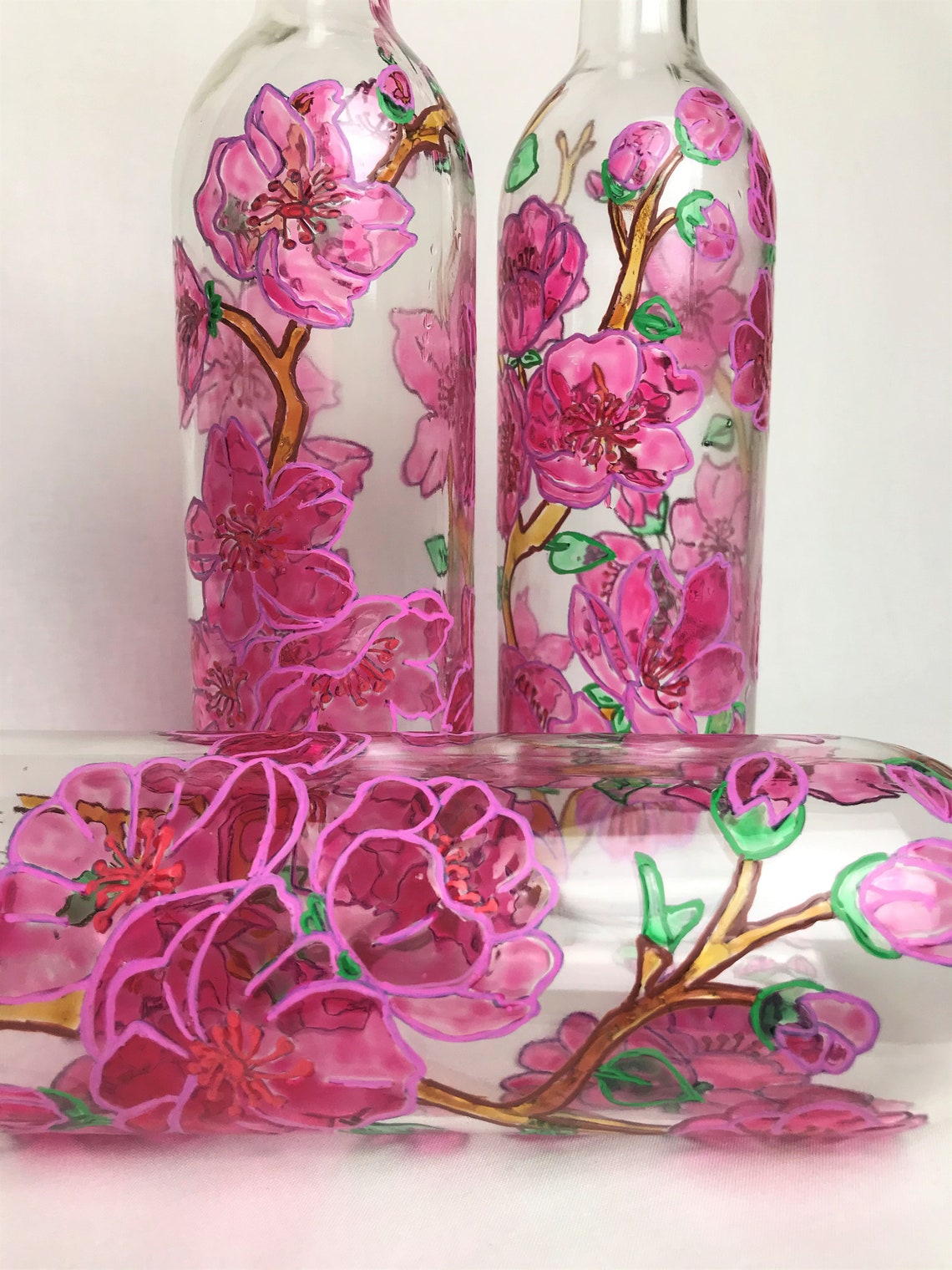 3 Handpainted Pink Cherry Blossoms Stained Glass Decorative - Etsy