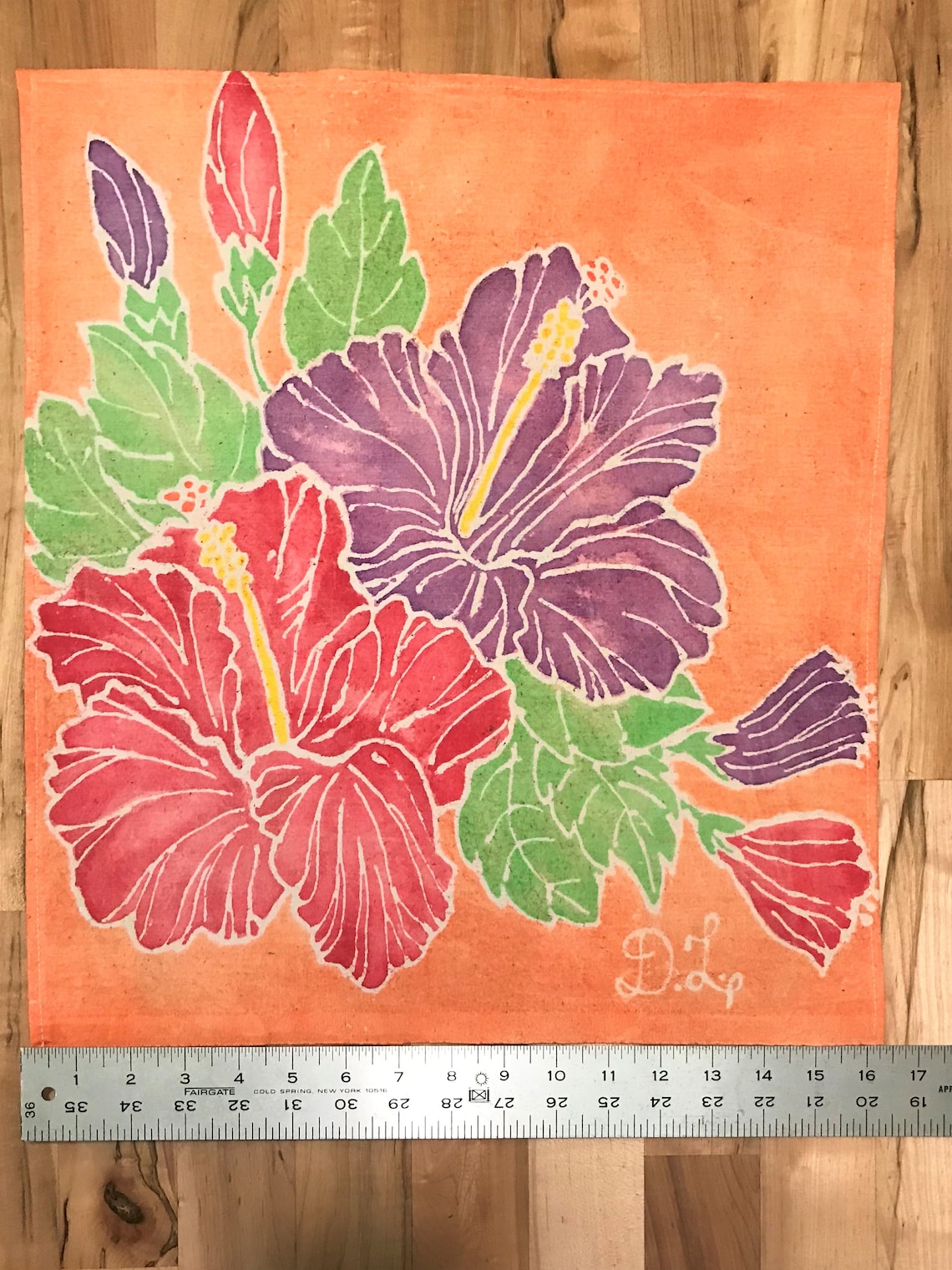 Colorful Hibiscuses Batik Wall Artwork: Bright Bold Hand Drawn Hand ...