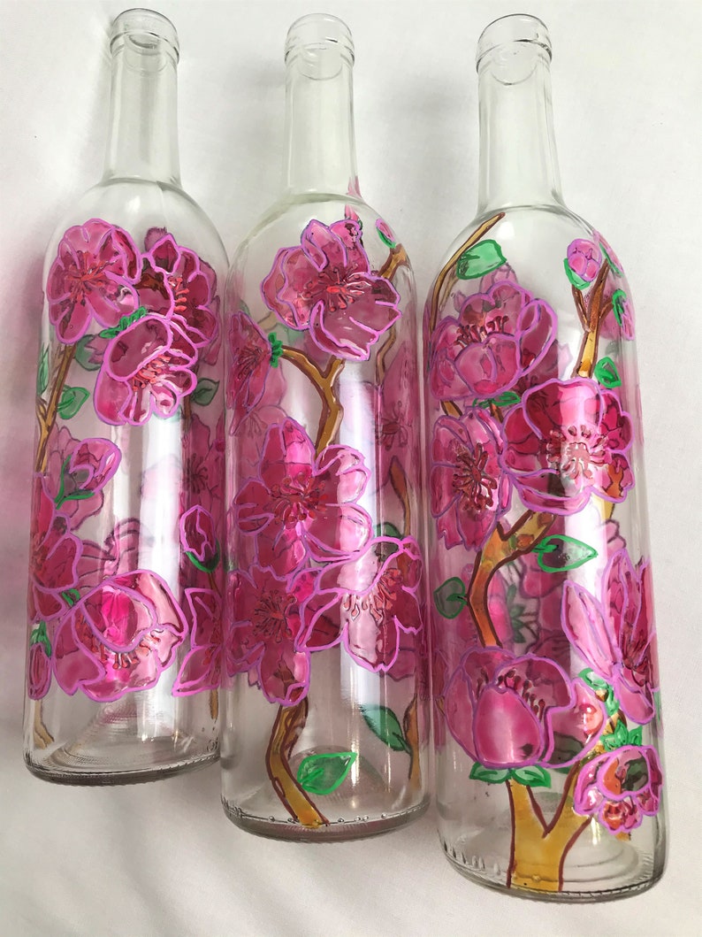 3 Handpainted Pink Cherry Blossoms Stained Glass Decorative - Etsy