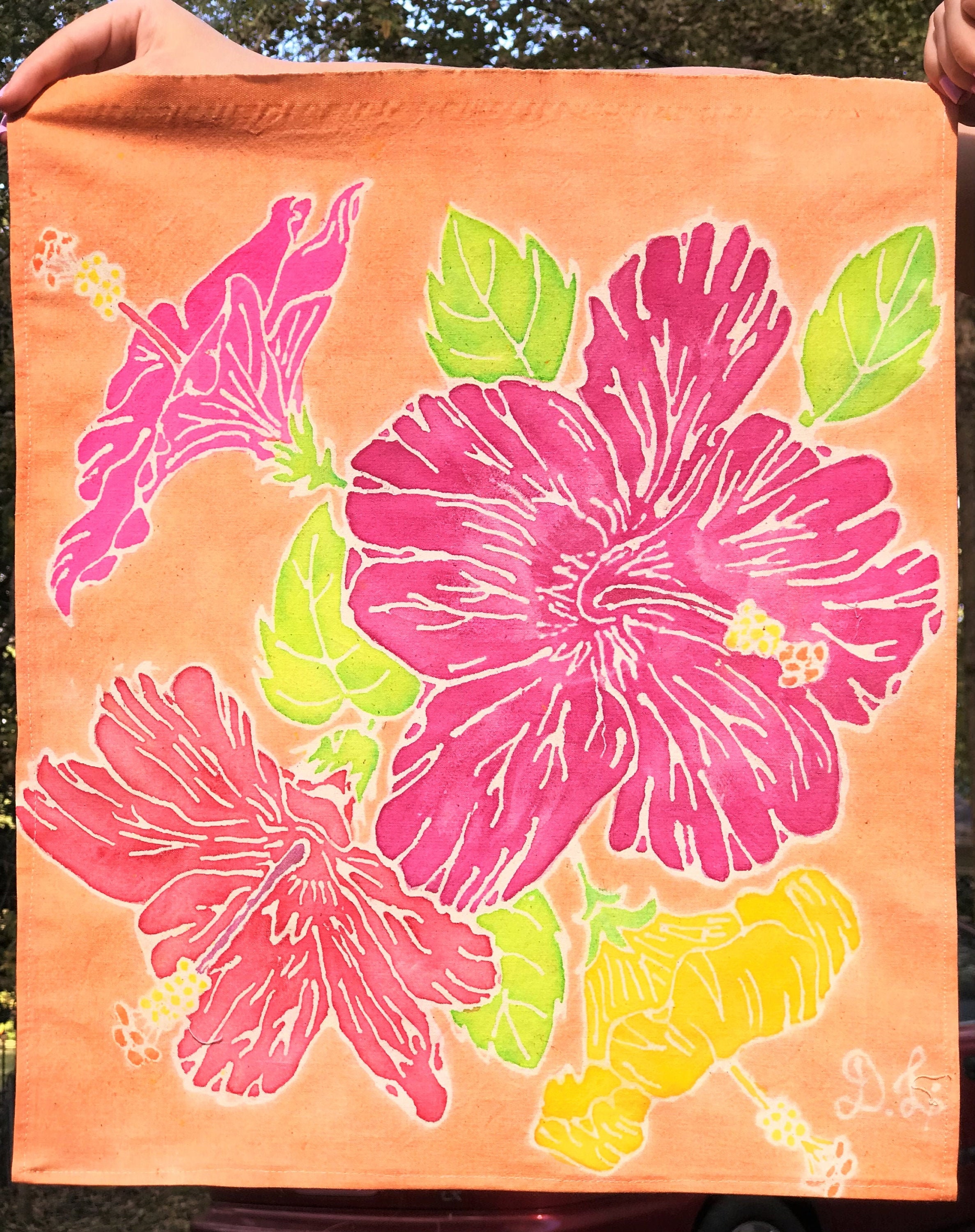 Handmade Batik with Bright Floral Wall Artwork: Colorful Bold ...
