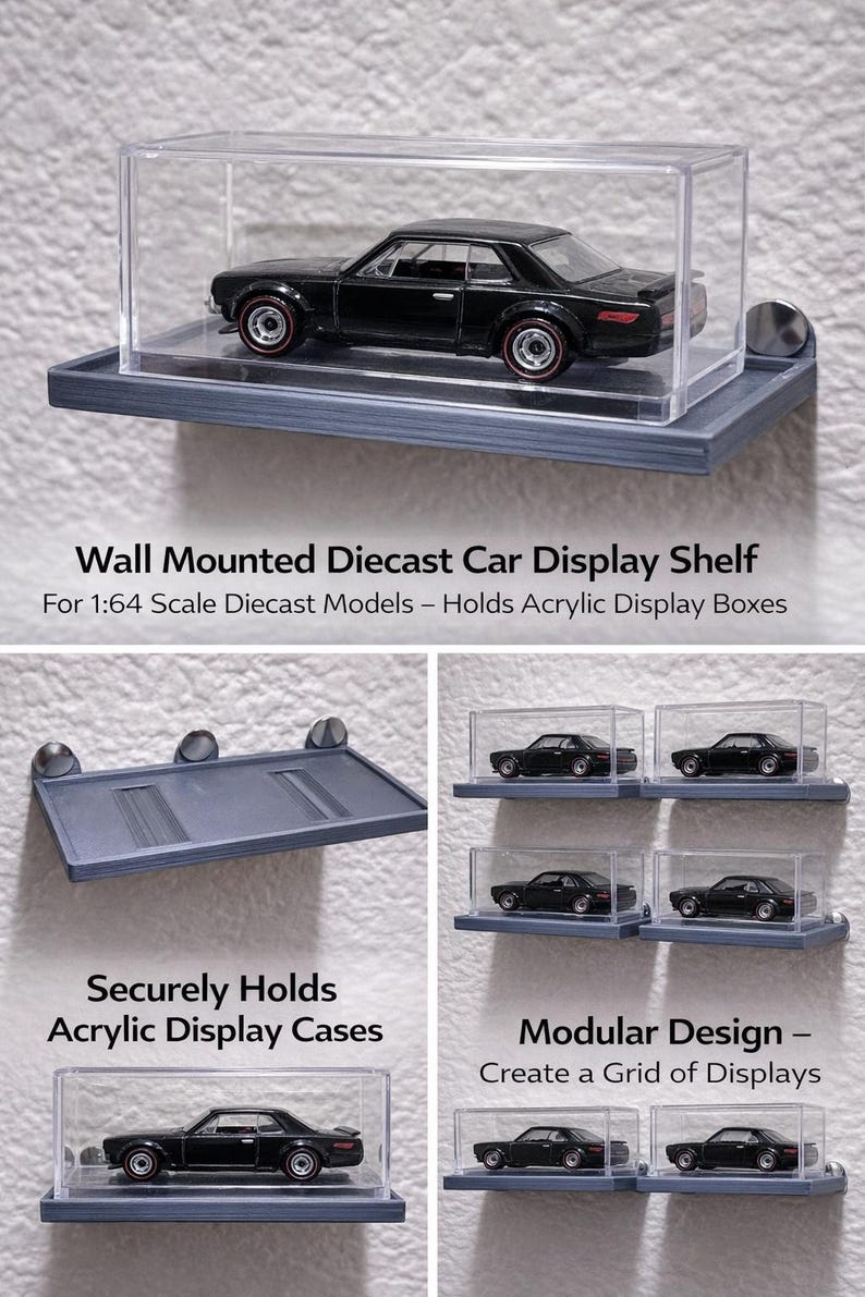 Wall Mounted Diecast Car Display Shelf – 1:64 Scale Model Holder ...