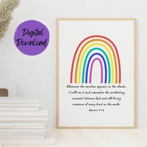 Rainbow Bible Verse Wall Art Scripture Printable Religious Wall Art ...