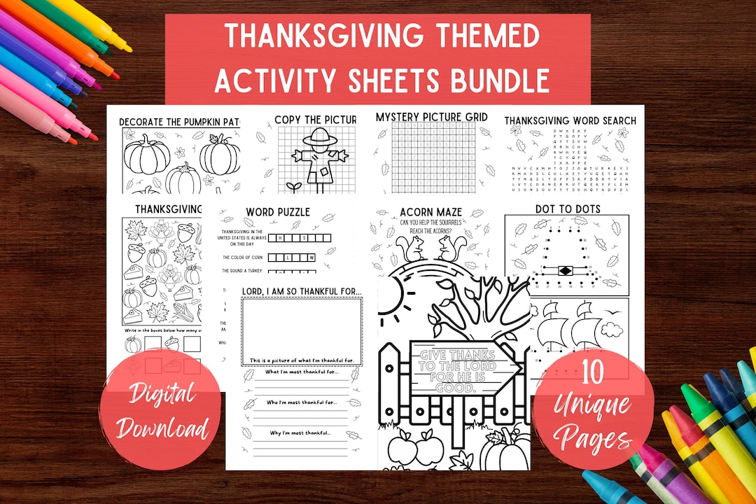 Thanksgiving Activity Sheets 10 Page Bundle Printable Activity Pages ...