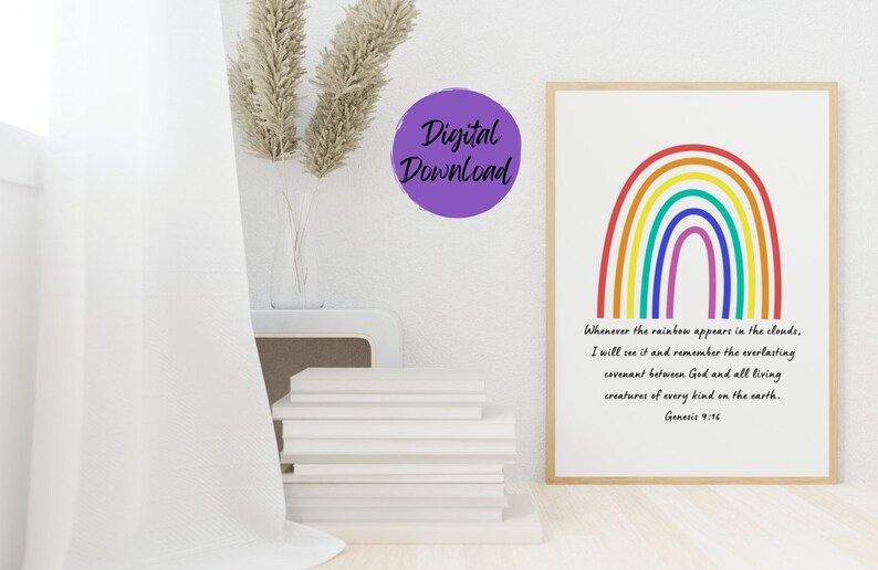 Rainbow Bible Verse Wall Art Scripture Printable Religious Wall Art ...