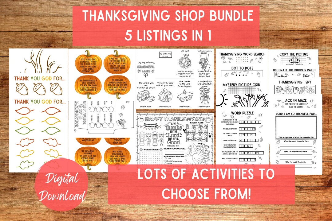 Thanksgiving Activity Bundle | Placemat, Coloring Pages, Scriptures ...