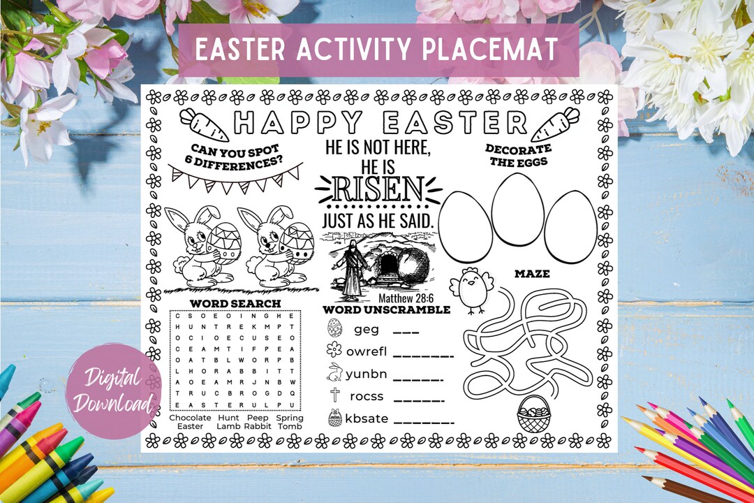Easter Activity Placemat Easter Coloring Easter Printable Activity ...