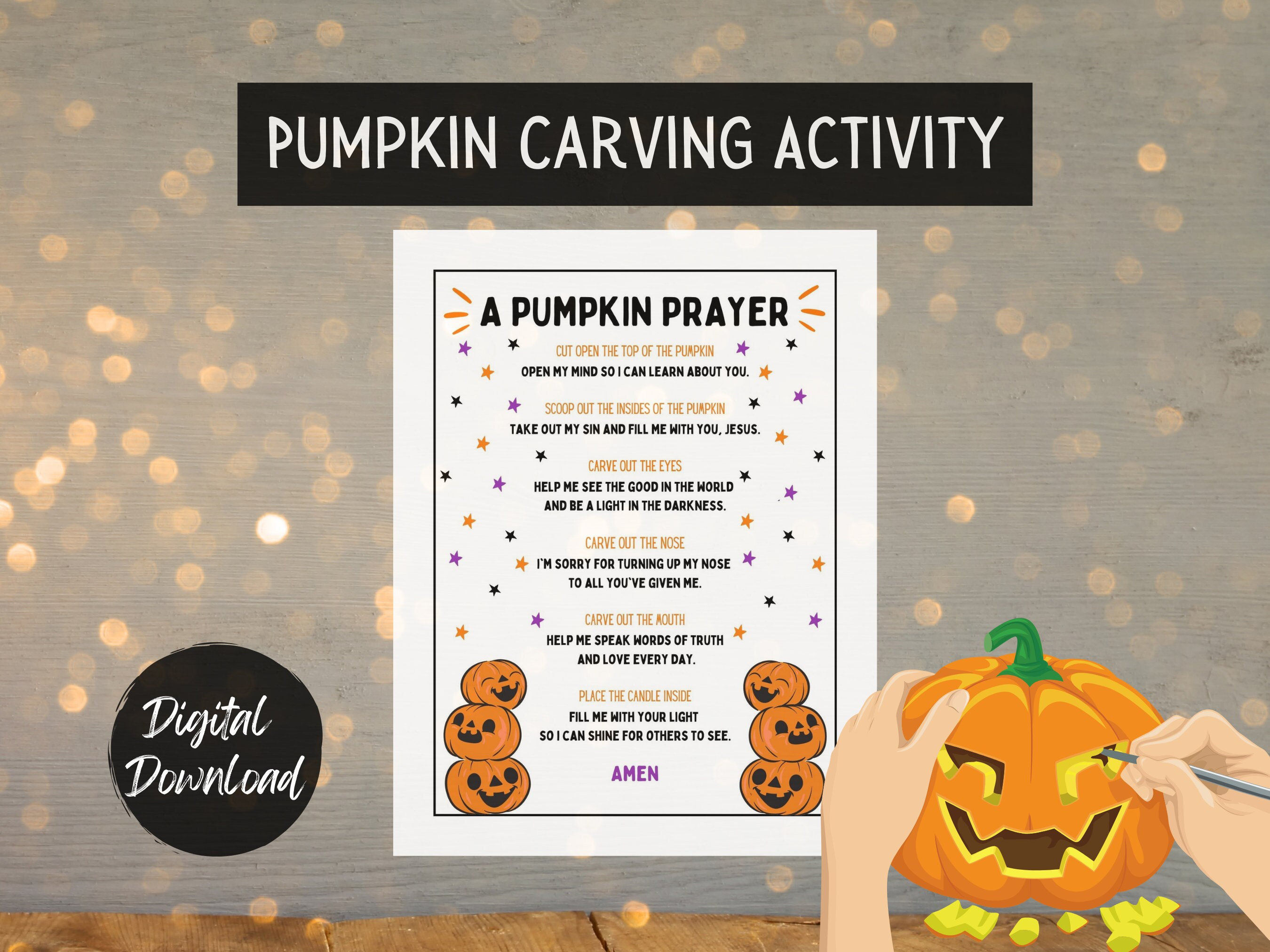Pumpkin Prayer Printable Activity Sheet Pumpkin Carving Halloween ...