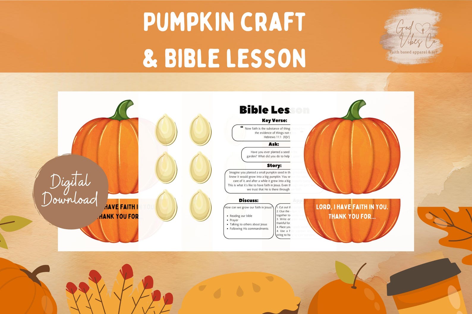 Pumpkin Craft Bible Lesson, Kindergarten Craft, Fall Printable Crafts ...