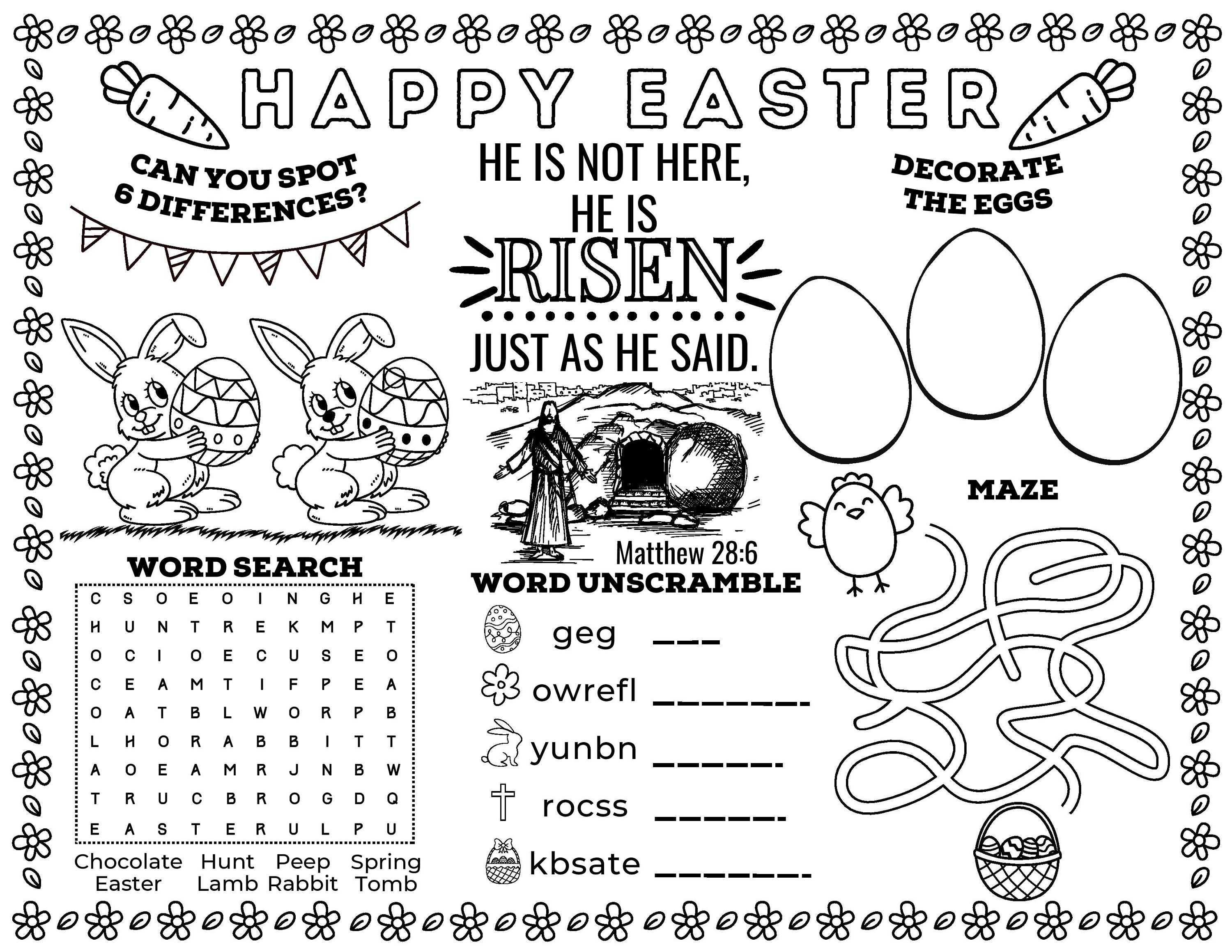 Easter Activity Placemat Easter Coloring Easter Printable Activity ...
