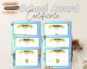 10 Award Editable Kids Year School Certificate. Editable and Printable ...
