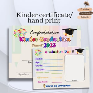 Editable Graduation Completion Certificate L Hand Print Craft L ...