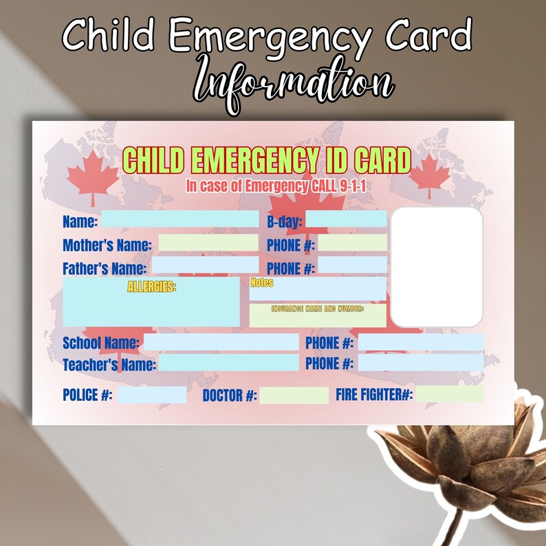 Editable Child Safety Identification Card L Important Contact for ...