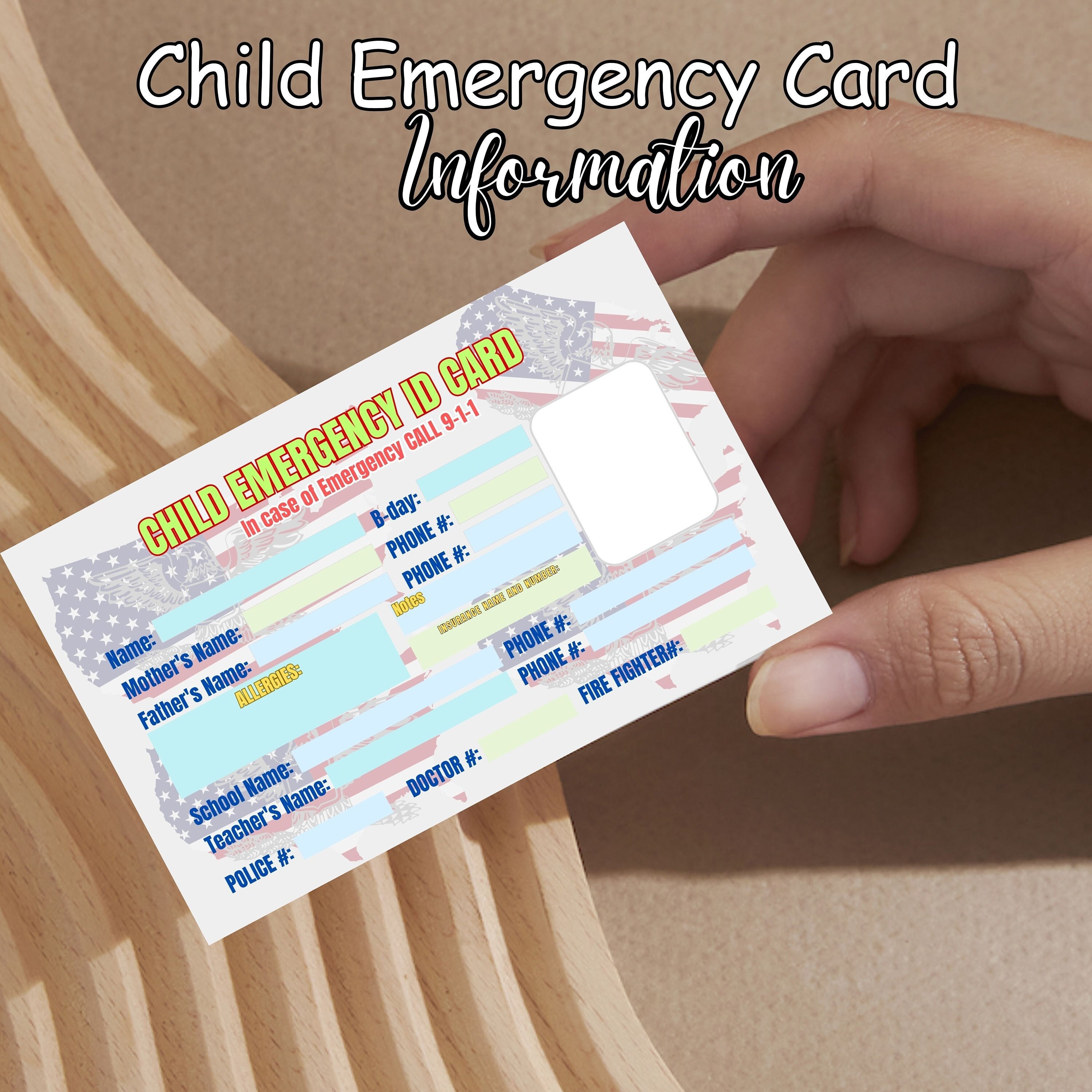 Editable Child Safety Identification Card L Important Contact for ...